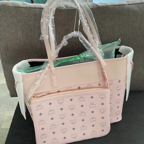 MCM | Bags | Mcm Aren Powder Pink Visetos Medium Tote With Removable ...